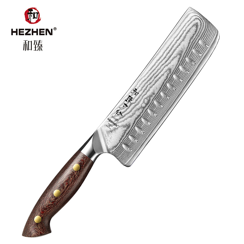 HEZHEN 7.4 Inches Damascus Nakiri Knife, Small Cleaver Knife for Meat ...