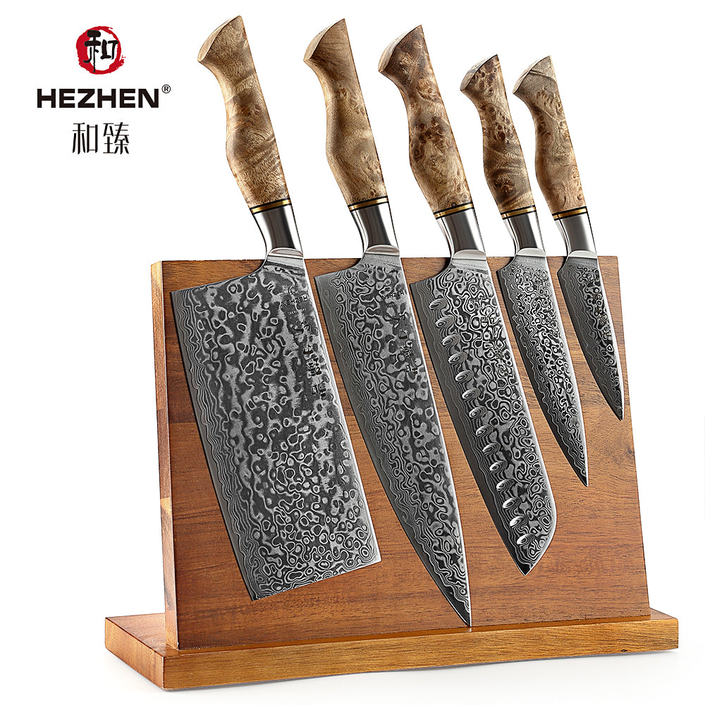 HEZHEN 6PC Kitchen Knife Set Professional Damascus Super Steel Chef Pa ...